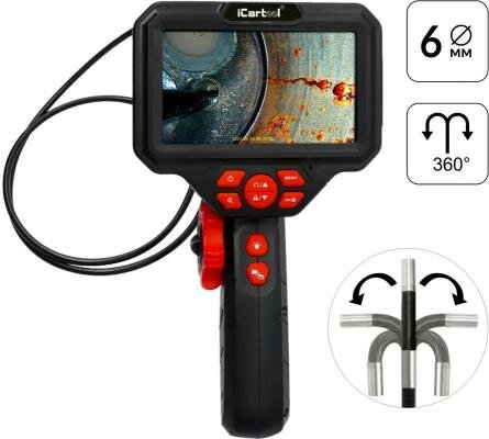 ICarTool Видеоэндоскоп управляемый, экран 5", 2Мп, 1920x1080, 1м, 6мм, 360 IC-V200C