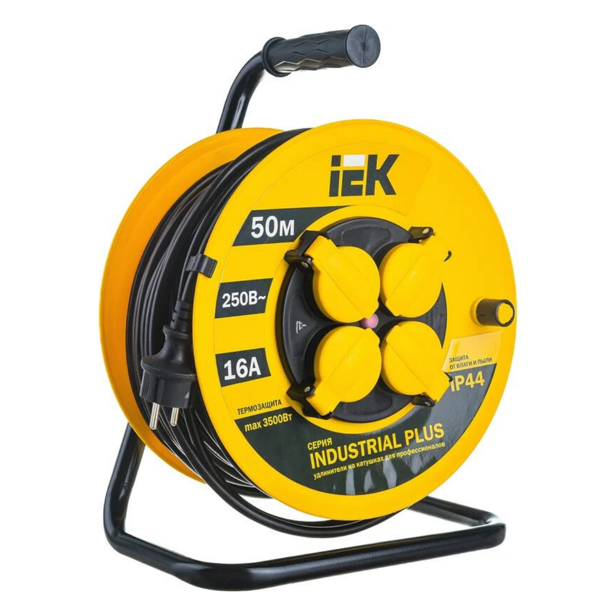 Удлинитель на катушке IEK WKP15-16-04-50-44 желтый/черный, 50 м