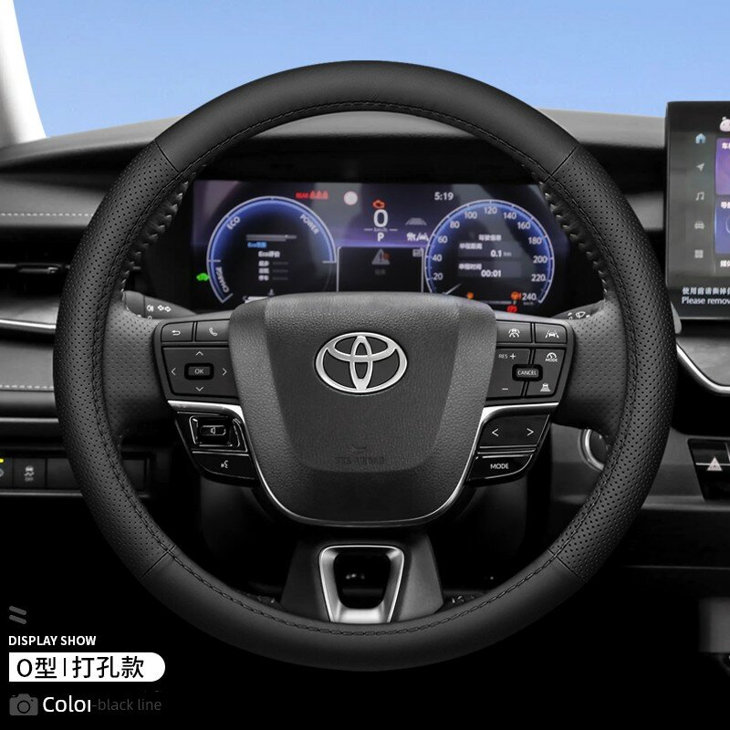 Чехол для руля Toyota Camry с перфорацией, черный с черной полосой