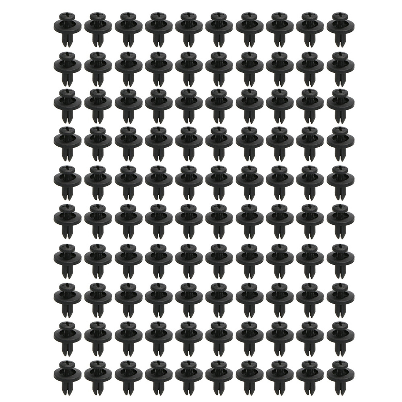 Клещи для крепежа из нейлона, тип нажатия, ретенционные реветы, для отделки, размер отверстия 6 мм, 100 штук, черный цвет, пластик, универсальное применение, размер упаковки 13*12.5*2 см, вес упаковки 64 г