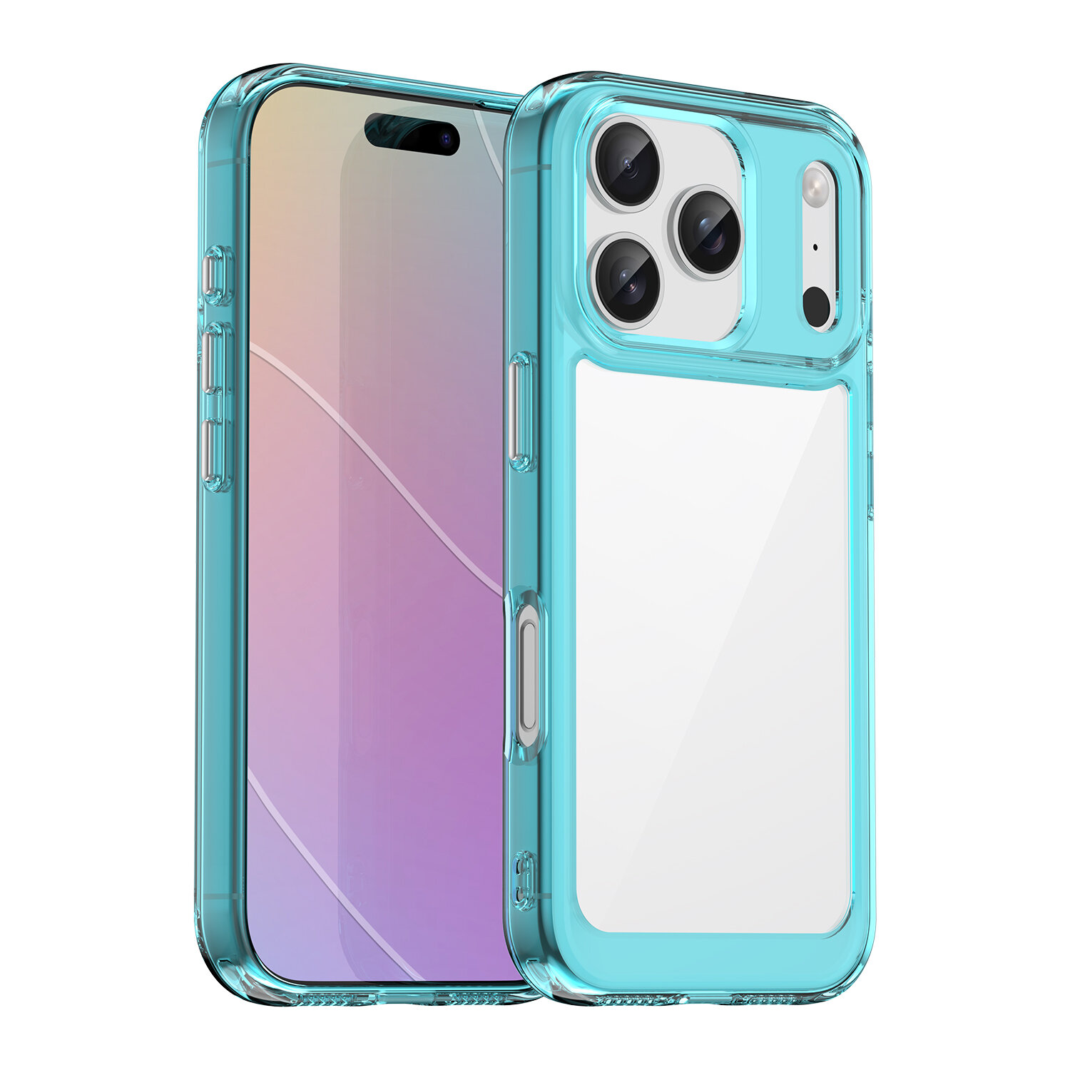 Прозрачный противоударный чехол для iPhone 17 Pro, с усиленными защитными рамками бирюзового цвета