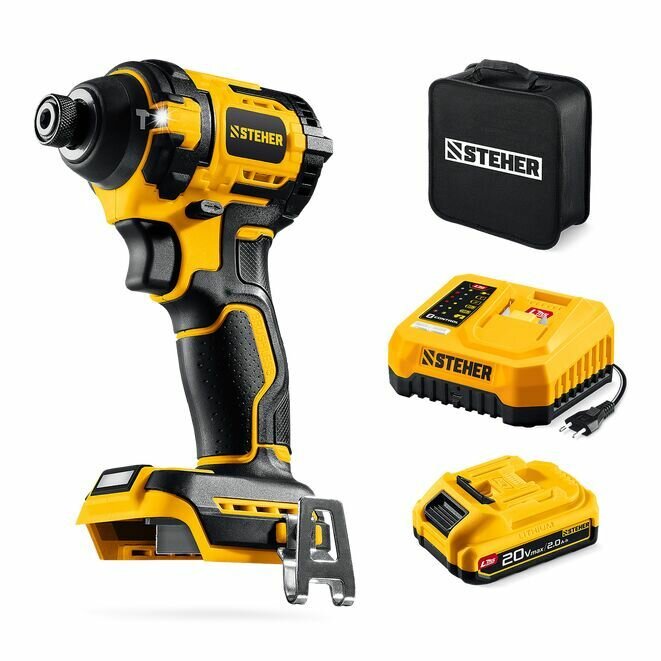 STEHER 20 В, 180 Н м, 1 АКБ LMS (2 А ч), бесщеточный ударный винтоверт, сумка (CSB-180-21)