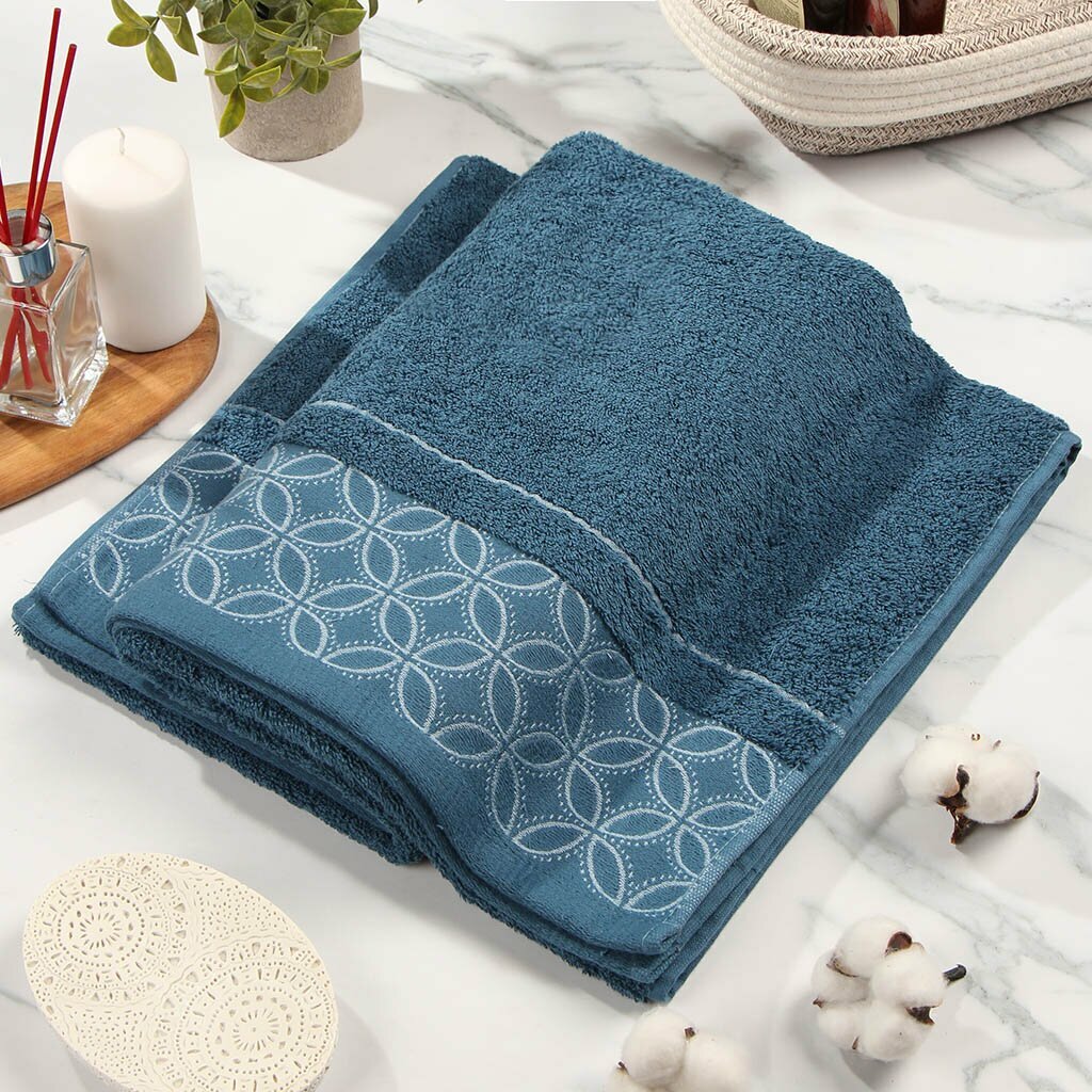 Полотенце банное махровое Silvano Фелиция 70х140 см, синее, 100% хлопок, плотность 550 г/м2, Узбекистан