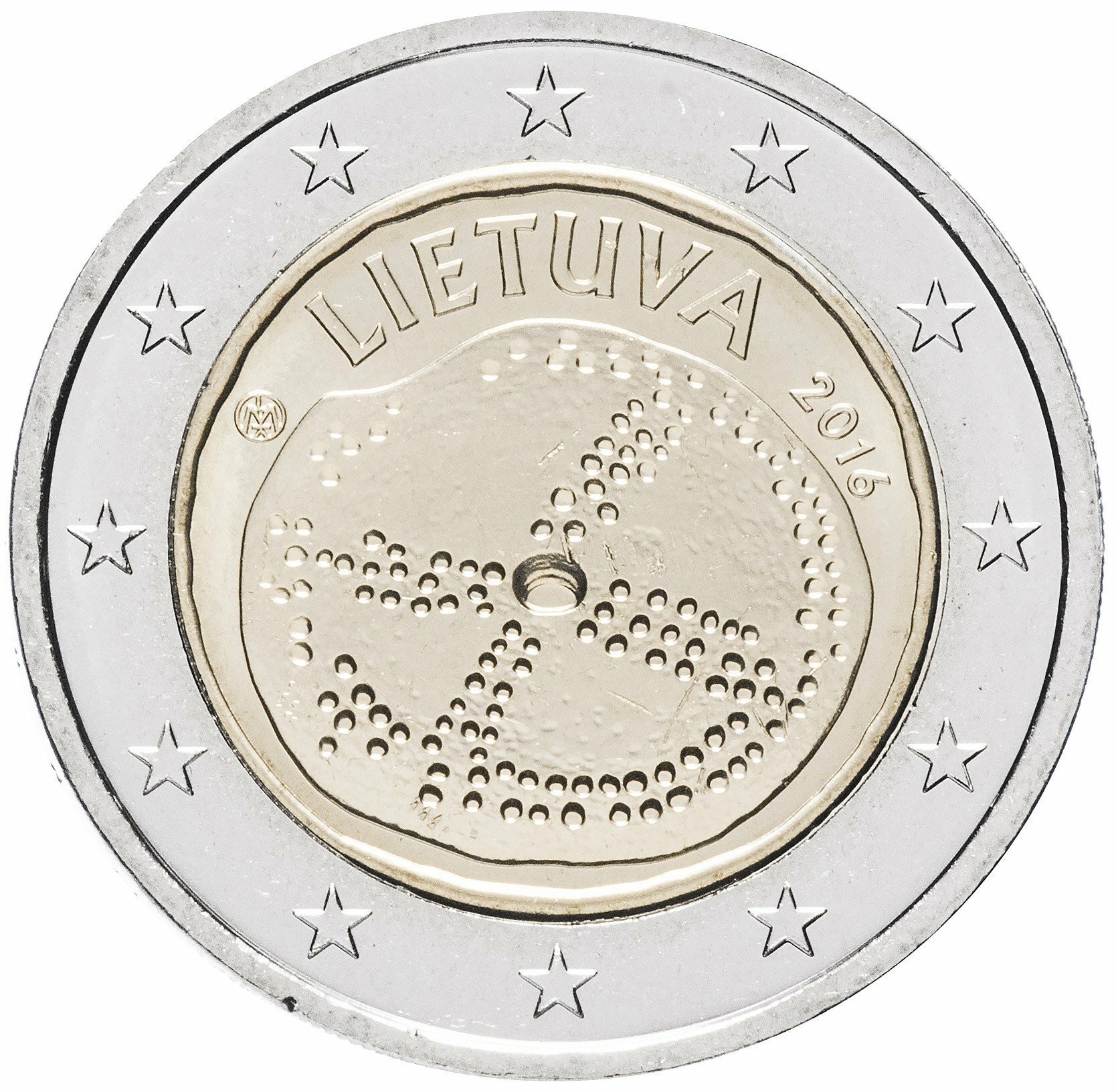 Литва 2 евро 2016 "Балтийская культура", Биметалл, в сохранности UNC