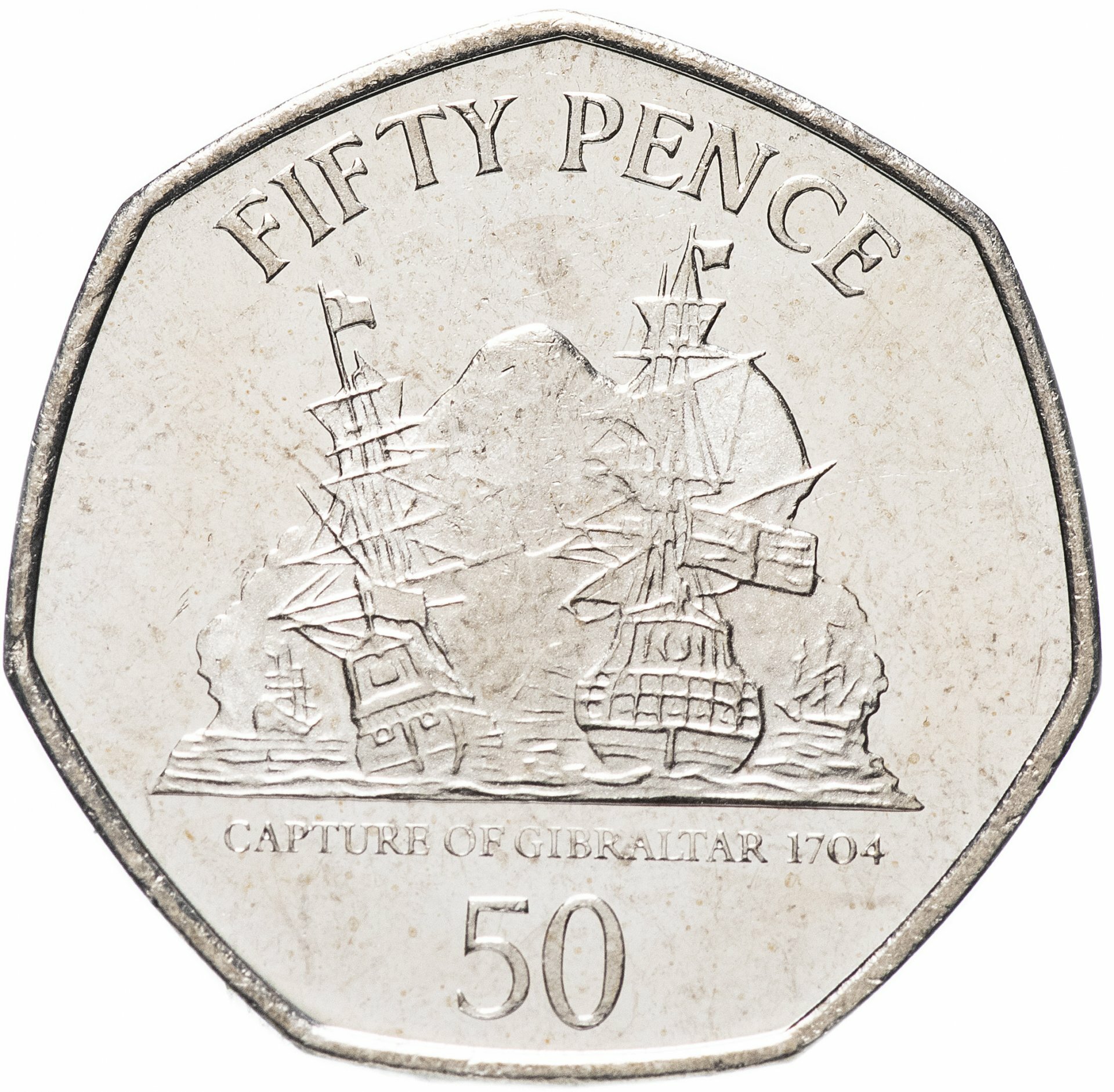 Гибралтар 50 пенсов pence 2010, Мельхиор медь-никель, в сохранности AU-UNC