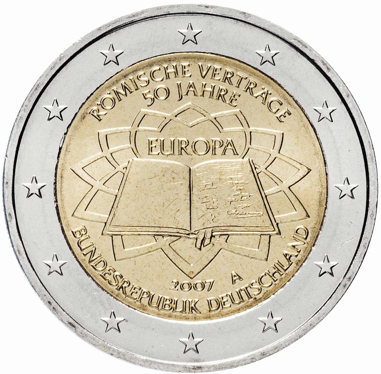 Германия 2 евро 2007 A "50 лет Римскому договору", Биметалл, в сохранности UNC