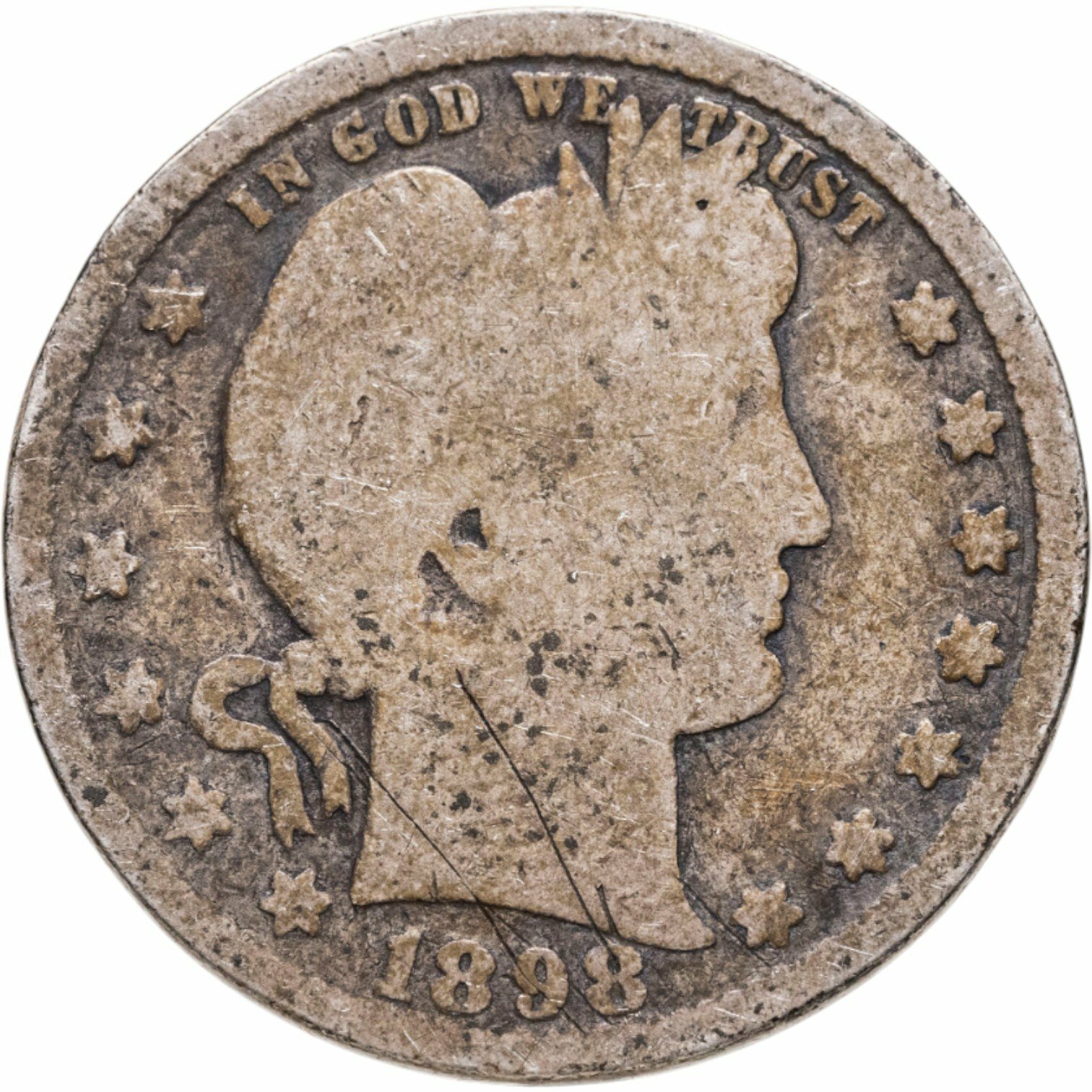 США 25 центов квотер, 1/4 доллара, quarter dollar 1898 Без отметки монетного двора, Серебро 900, в сохранности F