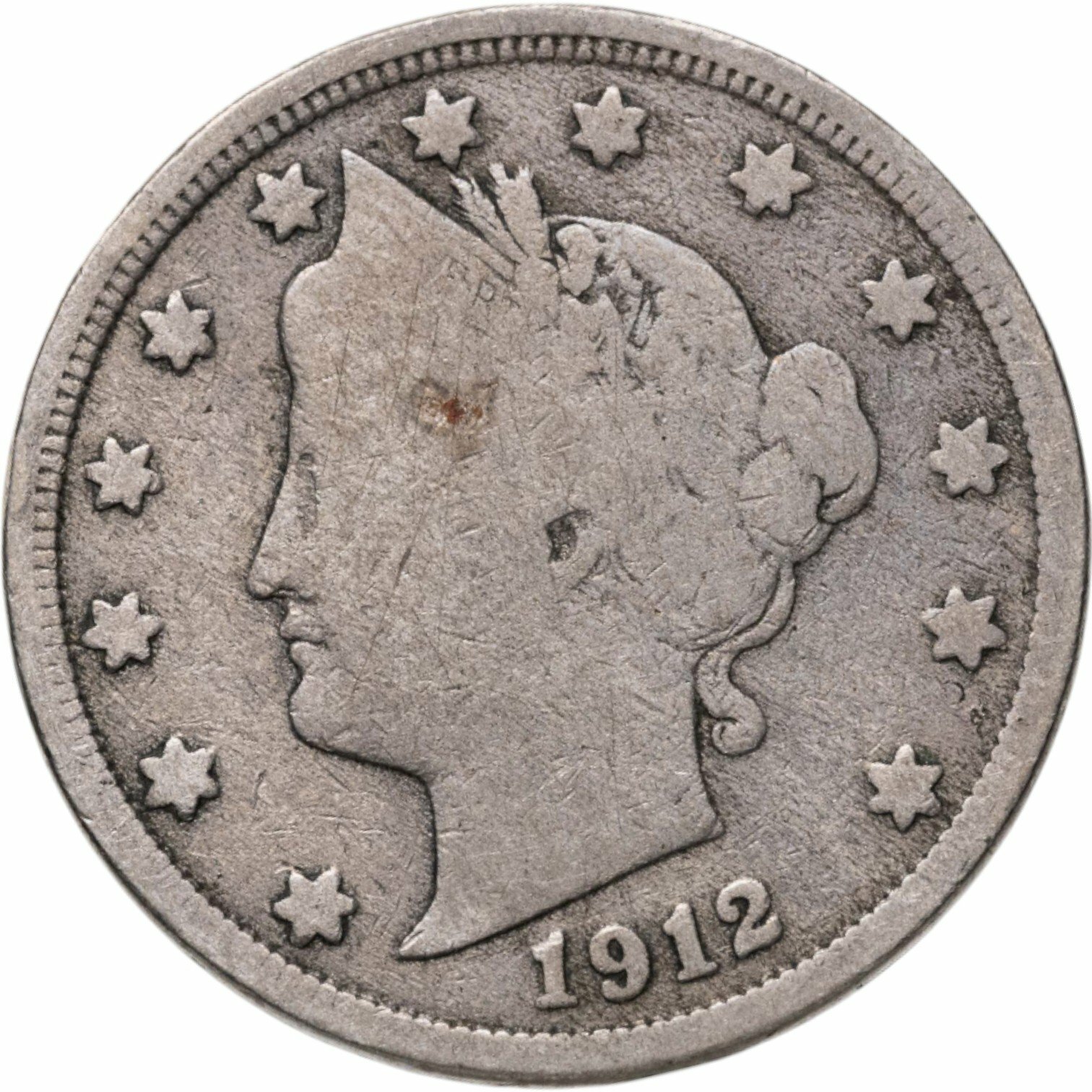 США 5 центов cents 1912 Liberty Nickel, Мельхиор медь-никель, в сохранности F-VF