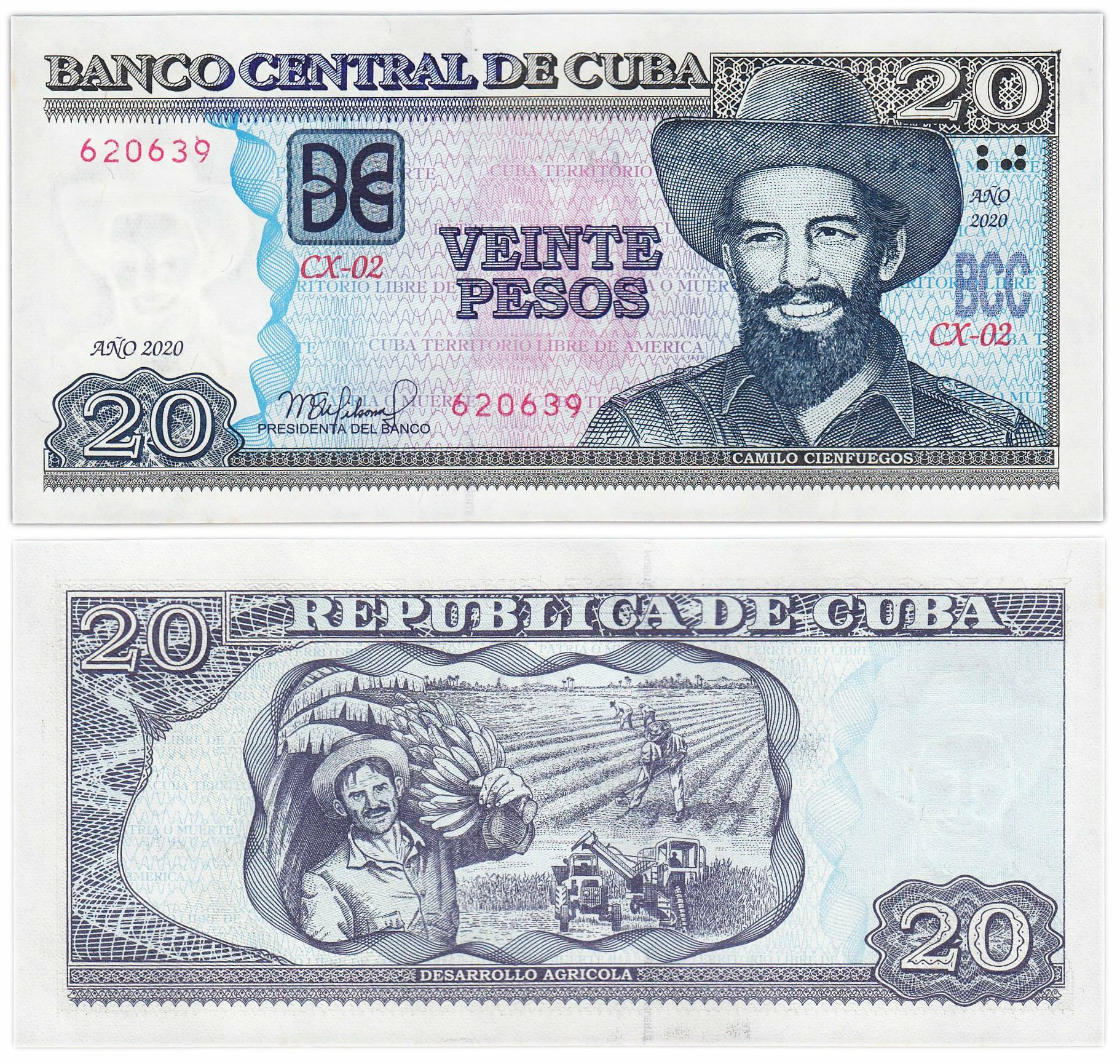 Куба 20 песо 2020 год "Сбор бананов, Развитие сельского хозяйства" Р-122