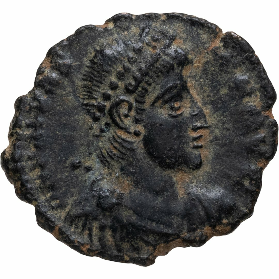 Римская Империя, Валент , 364-378 годы, Нуммий реверс: император идет вправо, волочит за волосы пленника, Медь, в сохранности XF