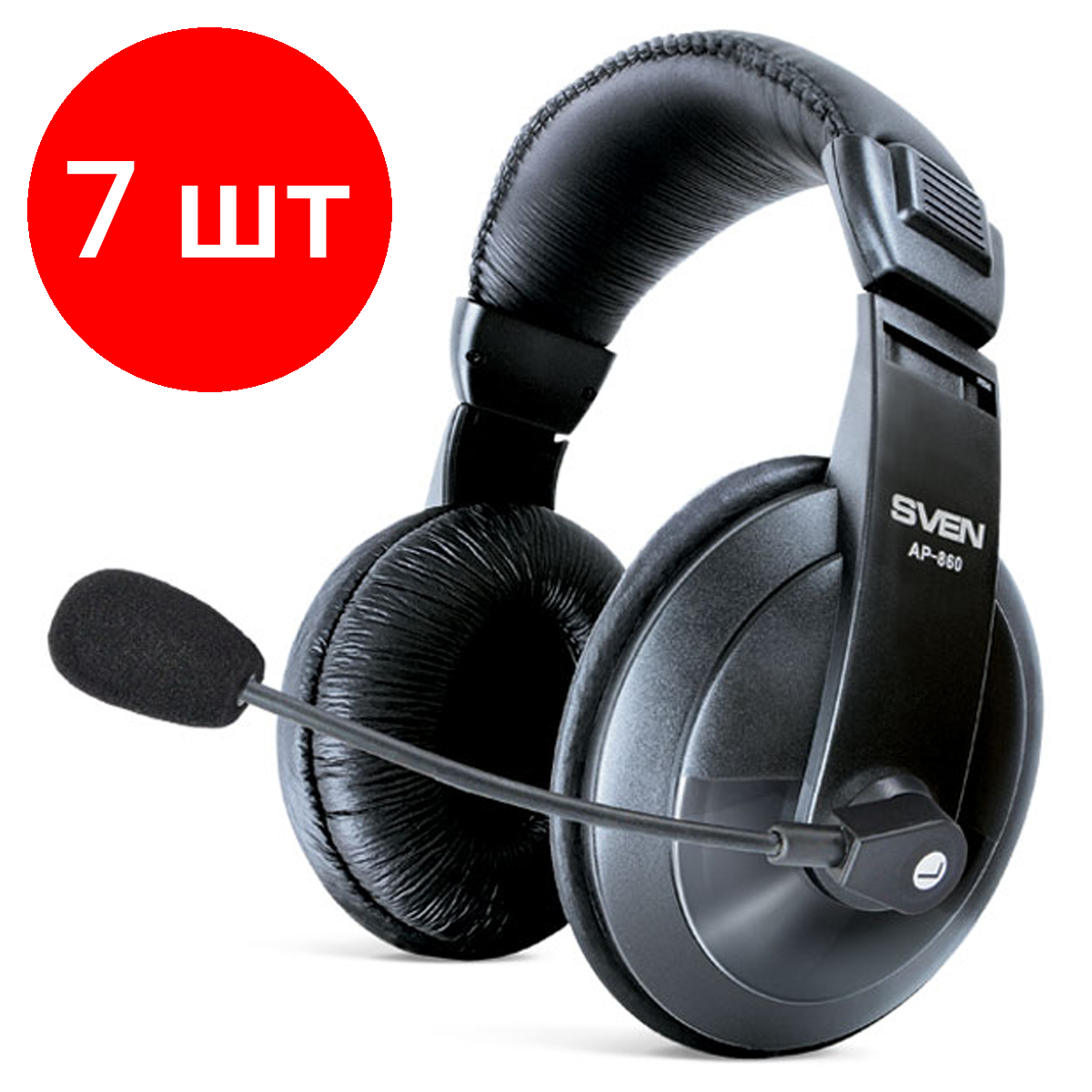 Комплект 7 шт, Наушники с микрофоном Sven AP-860MV (с регулятором громкости), 2м, красный, черный