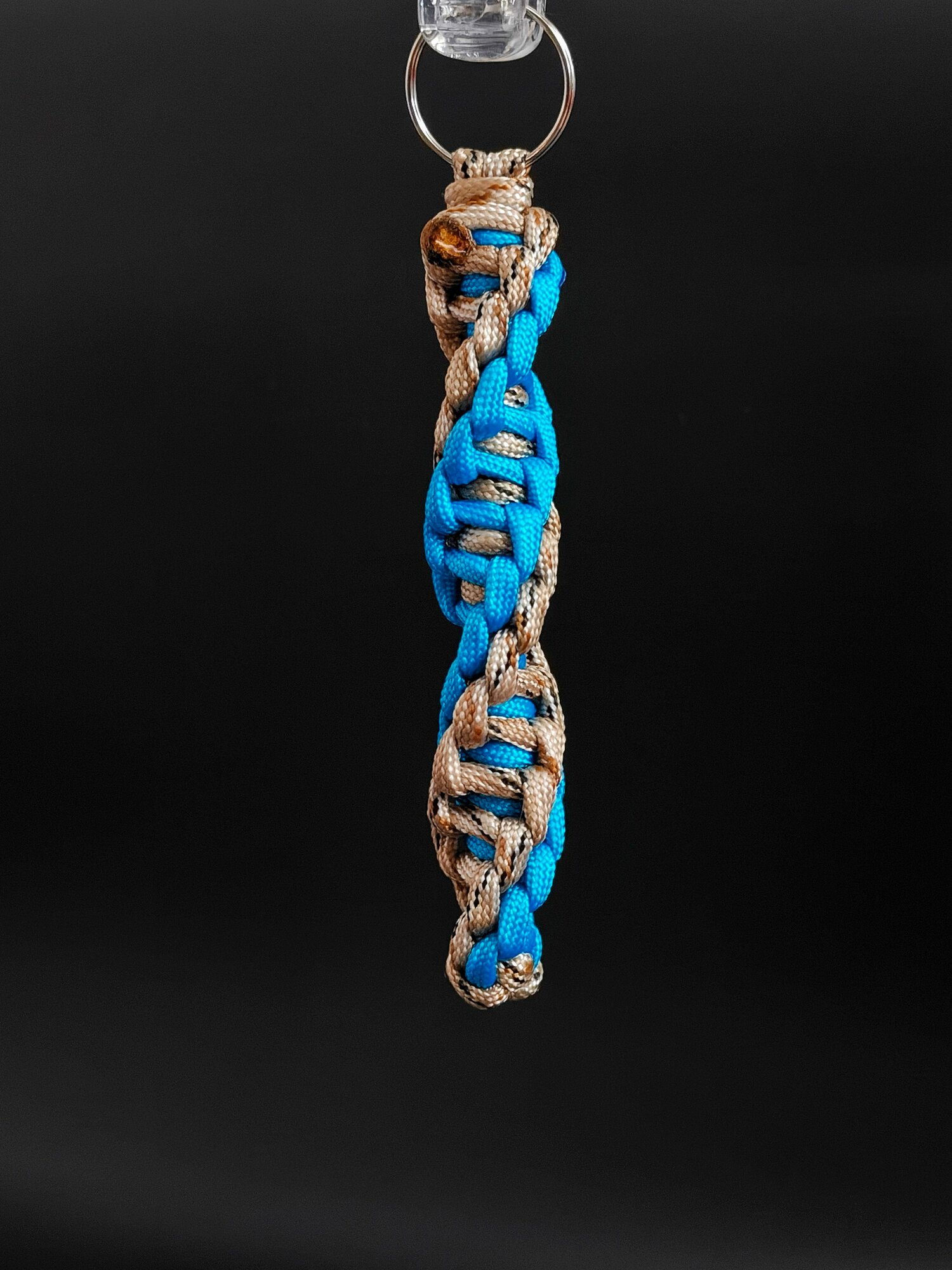 Темляк из ДНК паракорда для ножа, брелок для ключей, брелок на сумку голубой/песочный меланж