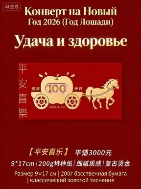 Красный конверт Года Лошади 2026 Рождество-красная поздравительная сумка