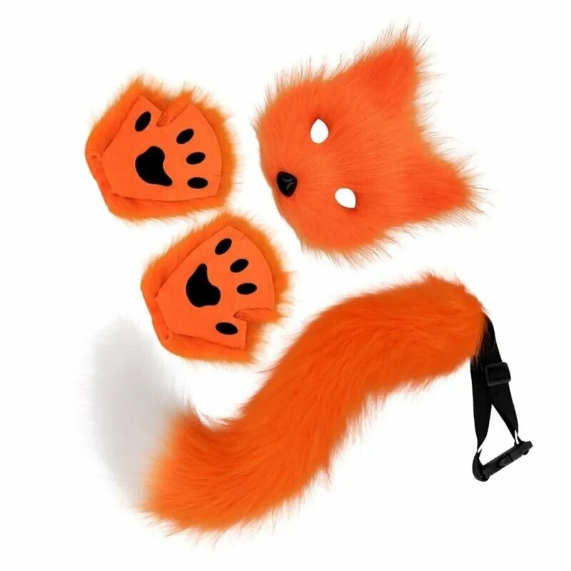 Костюм С Лисьей маской И Меховым Хвостом-оранжевый
