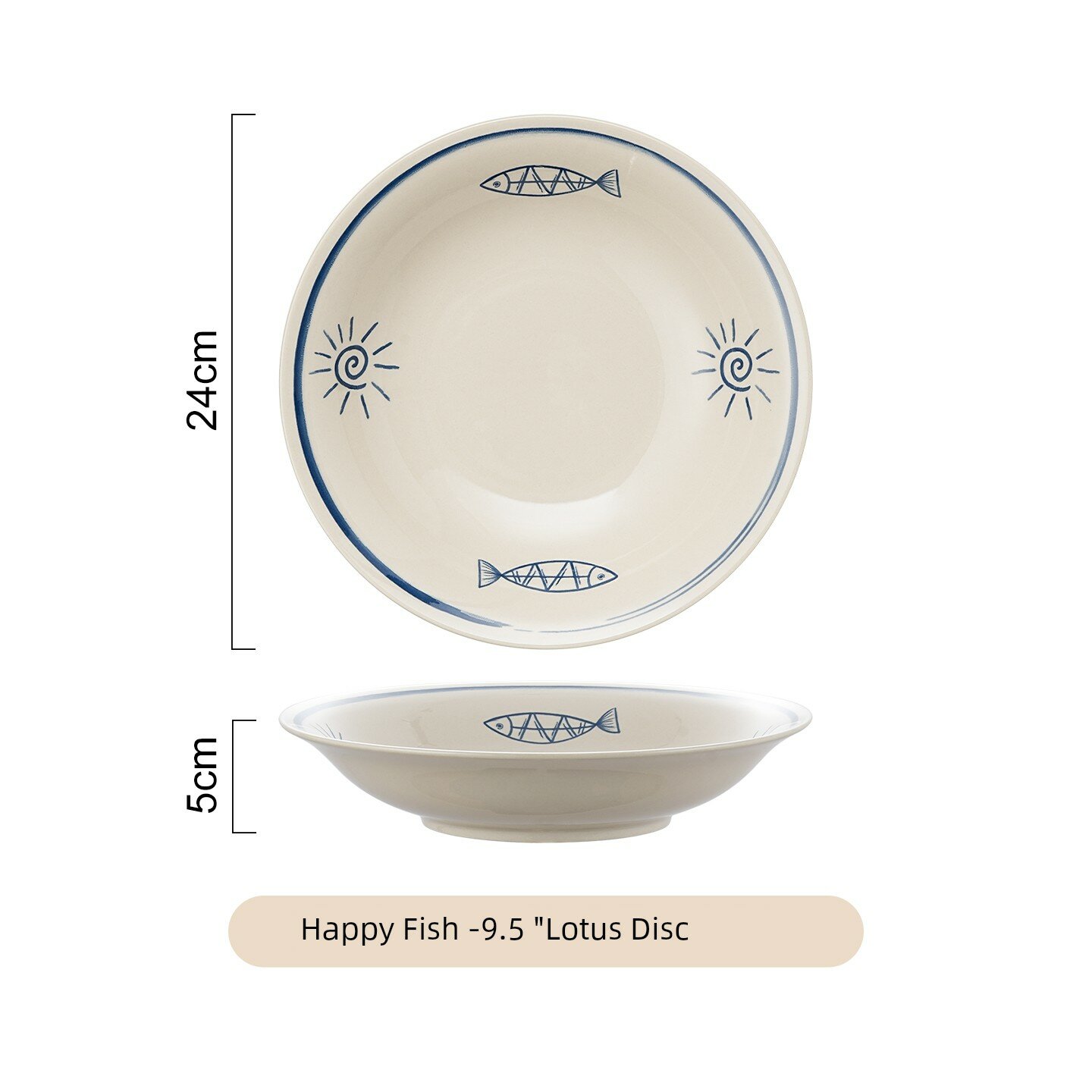 Округлая сервировочная тарелка Happy Fish из керамики, 9,5 дюйма, премиальная посуда для дома, 1 шт