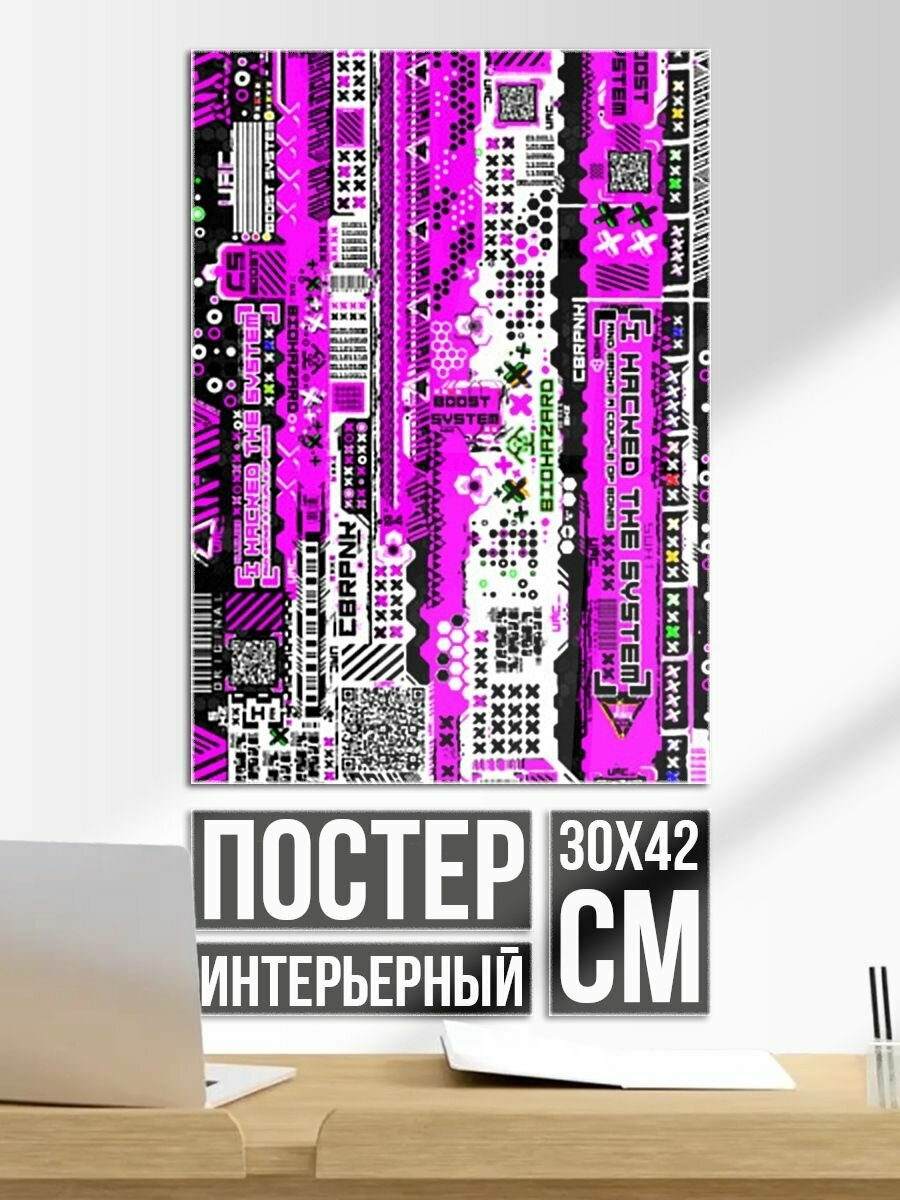 Постер на стену Киберпанк паттерн фиолетовый