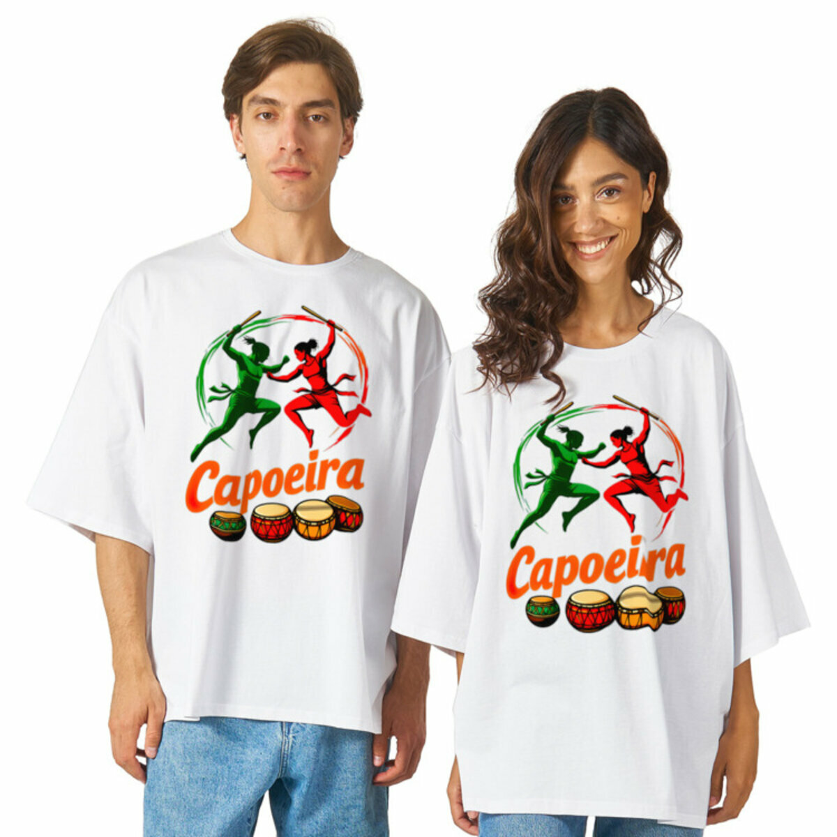 Футболка белая оверсайз «Капоэйра: бой и ритм»