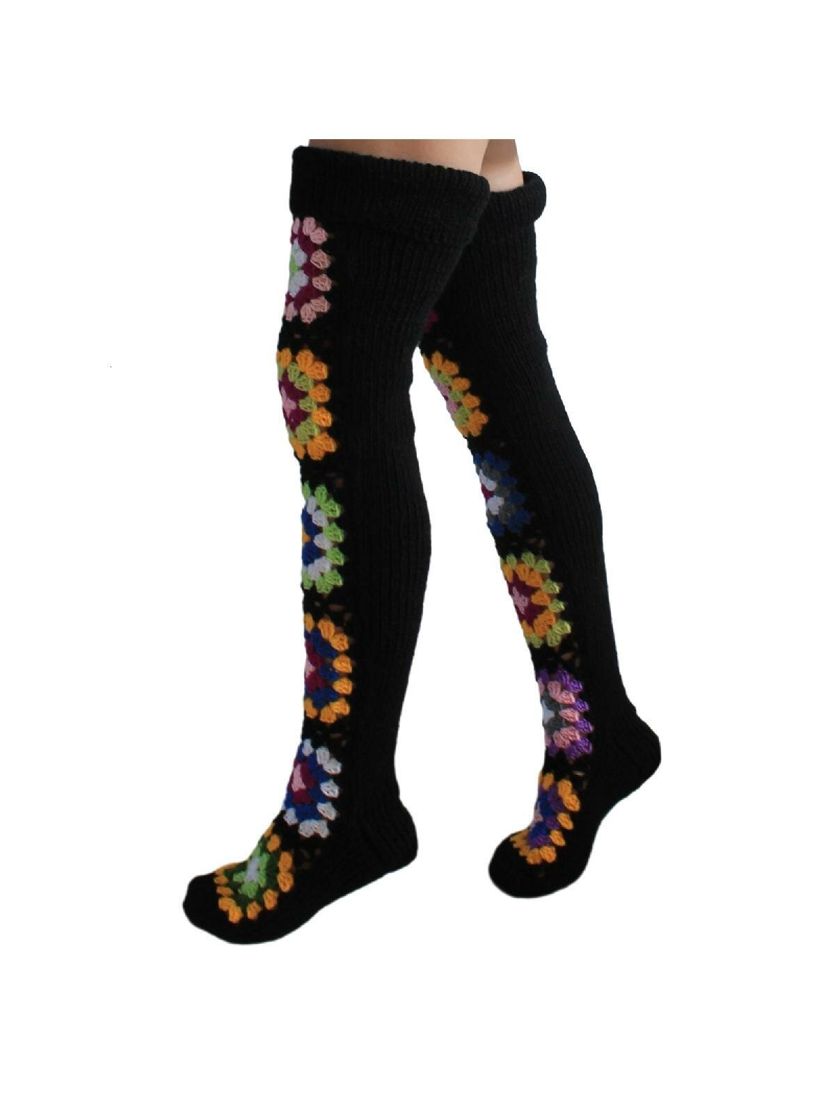 Женские чулки до бедра из хлопка с кружевом, Черный