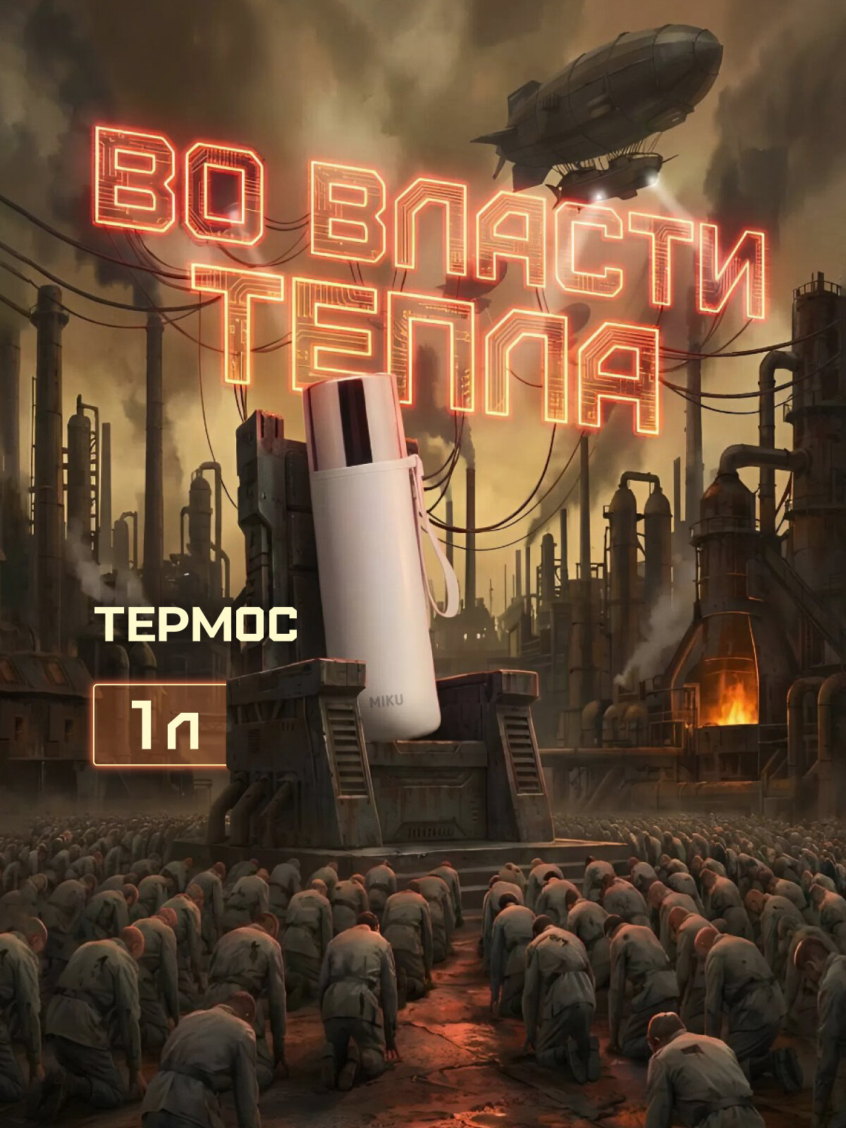 Термос для напитков MIKU 1000 мл (Белый), вакуумный, нержавеющая сталь