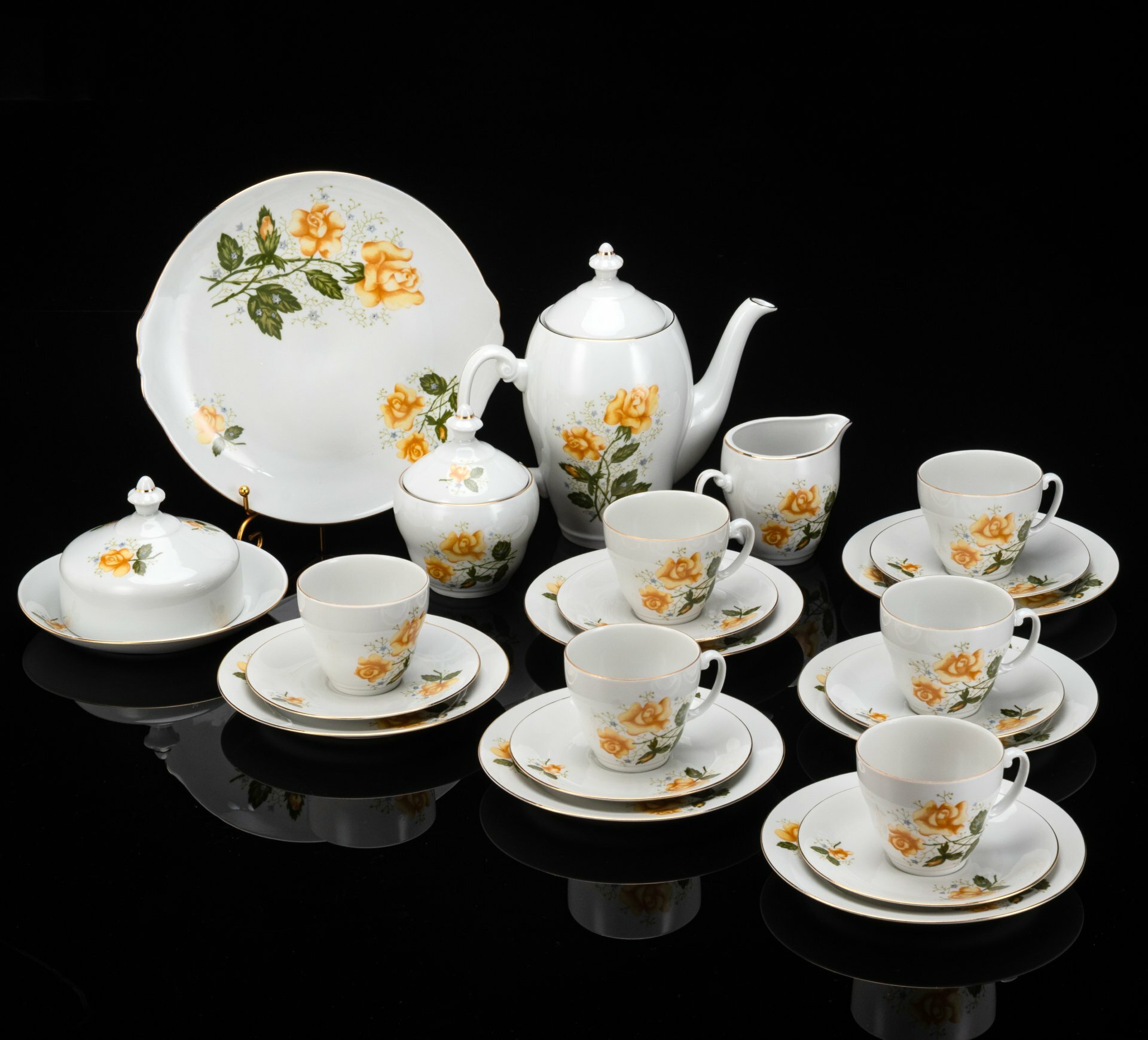 Сервиз кофейный с цветочным декором на 6 персон (23 предмета), фарфор, деколь