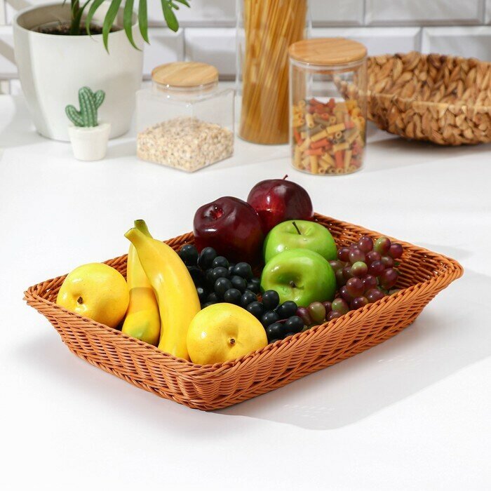 Корзина для продуктов Доляна металл, пластик, 40х29,5х7 см, коричневая