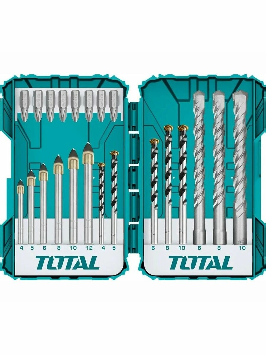 Набор комбинированный сверл и бит 22шт (дерево, металл, бетон) TOTAL TACSDL12201