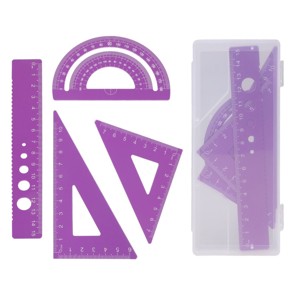 Набор из четырех частей высококачественной линейки из алюминиевого сплава для учащихся начальной школы, набор треугольных линейок-фиолетовый