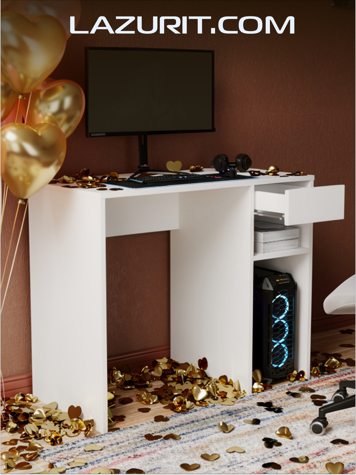 Стол компьютерный Lazurit Эльбрус стол письменный для школьника с ящиком и полкой белый 90х75х45 см с нишей для ПК