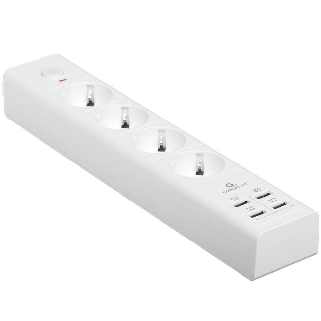 EXN-4-U4-W-2 Сетевой фильтр Cablexpert Exnovo EXN-4-U4-W-2, 4р, 16А, 4хUSB, 3.4A, 2м, ур. защиты 4+, белый, коробка