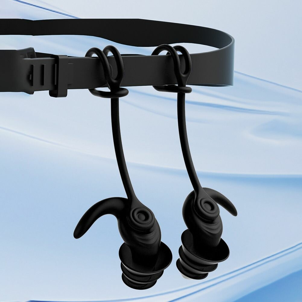 Силиконовые затычки для ушей с веревкой 3 слоя анти-шутки для ушей для пловца (черный)