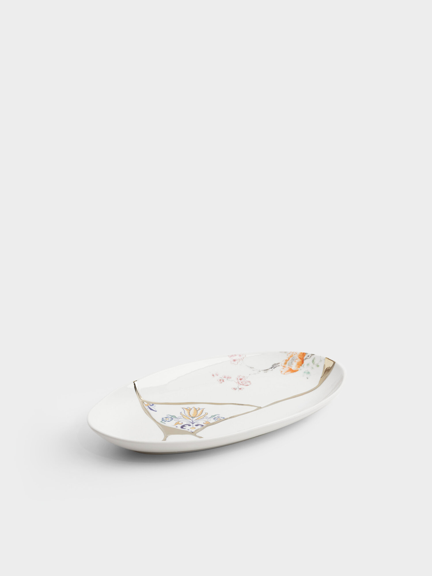 Блюдо, 30х18х см, фарфор N, овальное, бело-золотистое, Кинцуги, Revival, Kuchenland
