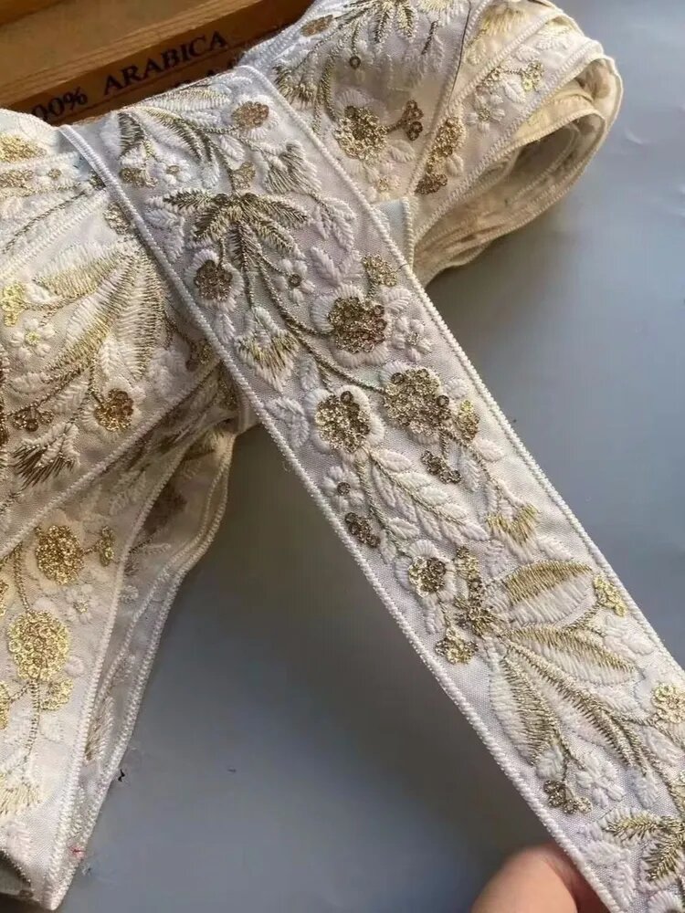 Тесьма лента трикотажная, 4.5 см, 2 метра Тесьма декоративная, с народным узором, для декора, рукоделия и творчества, Белый