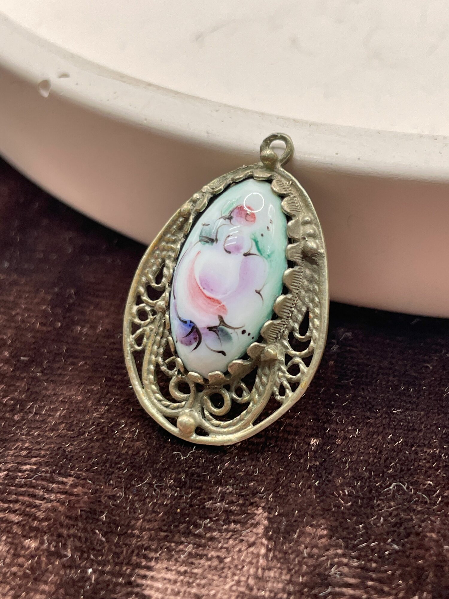 Винтажный мельхиоровый кулон подвеска, финифть