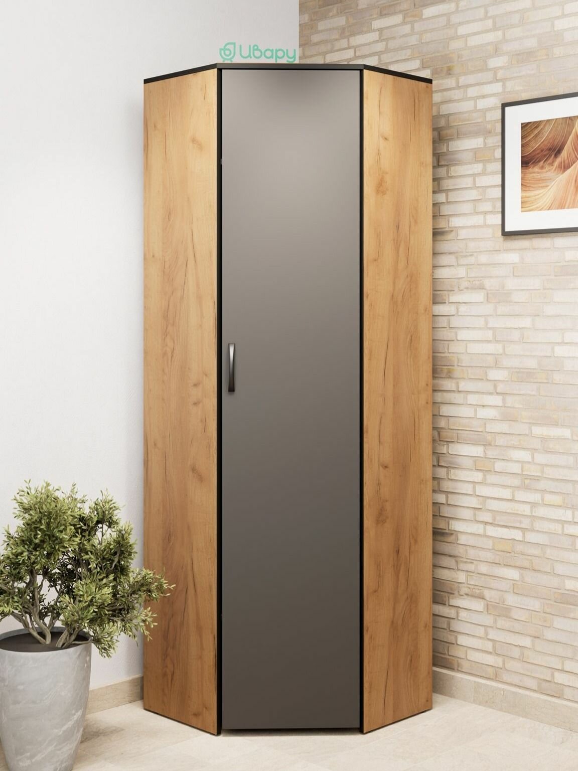 Шкаф угловой распашной для одежды Ольга Лофт 9.1 Ивару с вешалкой 66х66х200 см, дуб крафт золотой