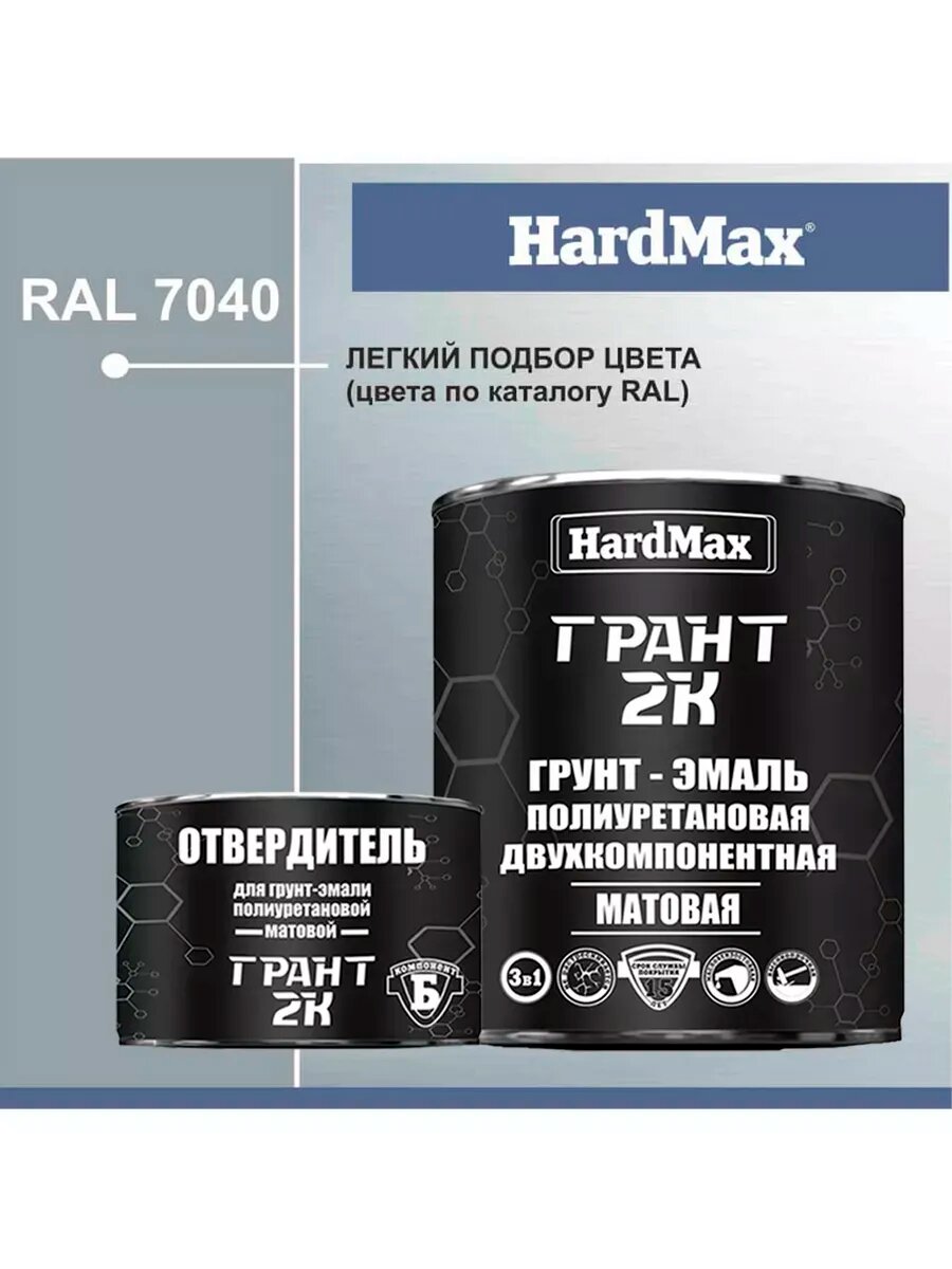 Грунт-Эмаль полиуретановая матовая RAL 7040 1,9кг + 0,29кг