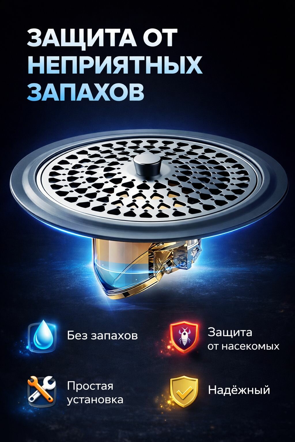 Гидрозатвор для сливных трапов универсальный