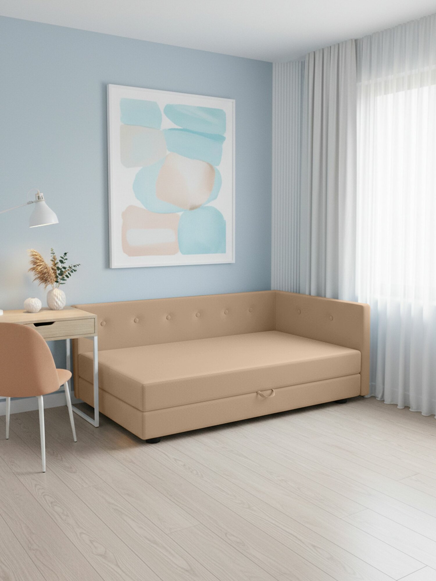 Тахта Лира Справа фокус- мебельная фабрика 150х210х76 см песочно-бежевый