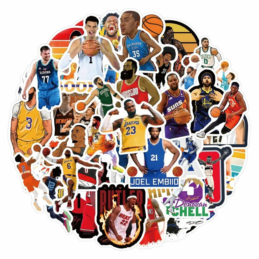 Многоразовые Наклейки 50 шт. Баскетбол 2 многоразовые на телефон, авто, ноутбук, на стену для декора