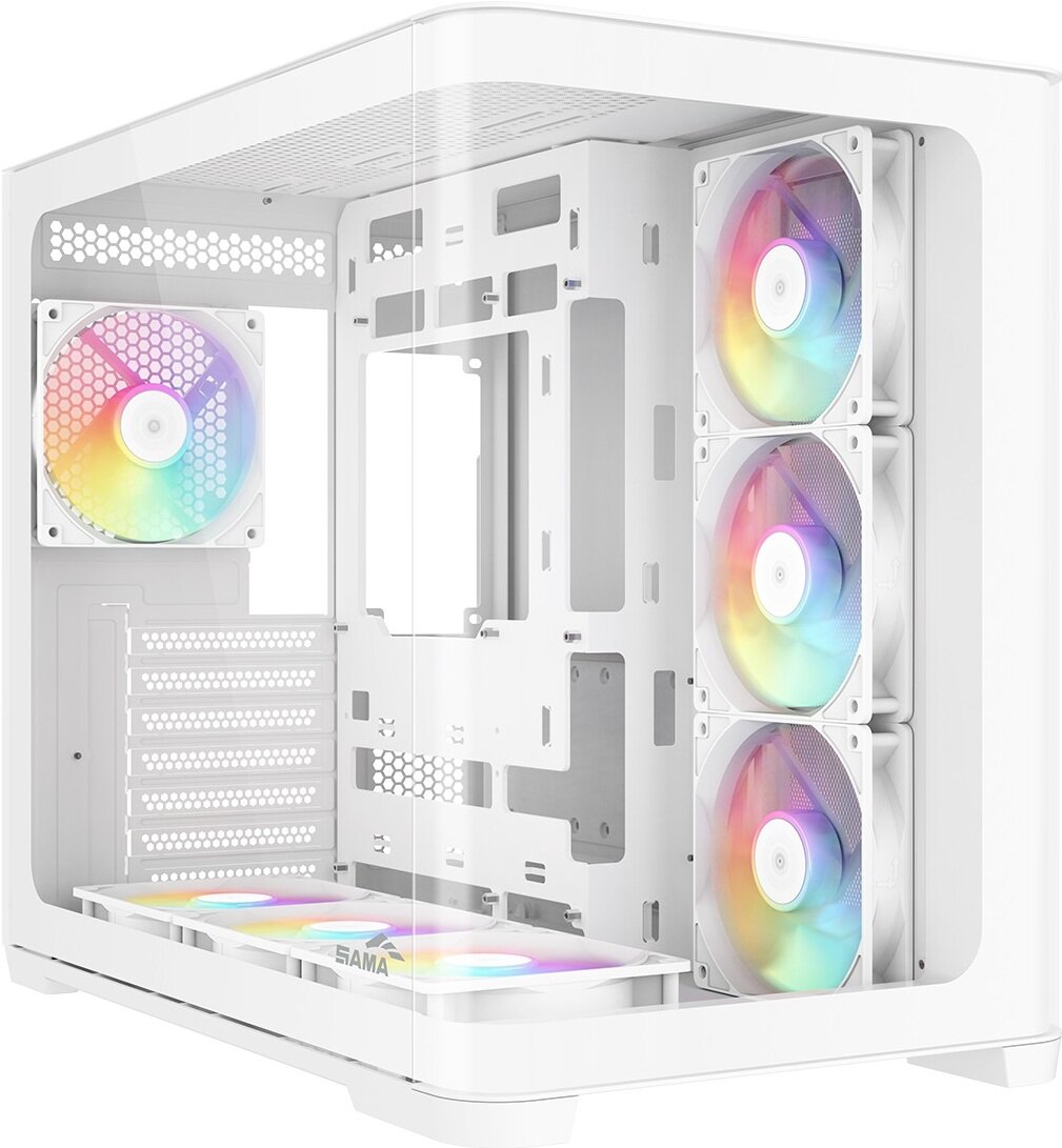 Корпус SAMA V60 White (V60-WHADA7X1-GL) (ATX, без БП, 1xUSB-C, 2xUSB3.0, с окном)
