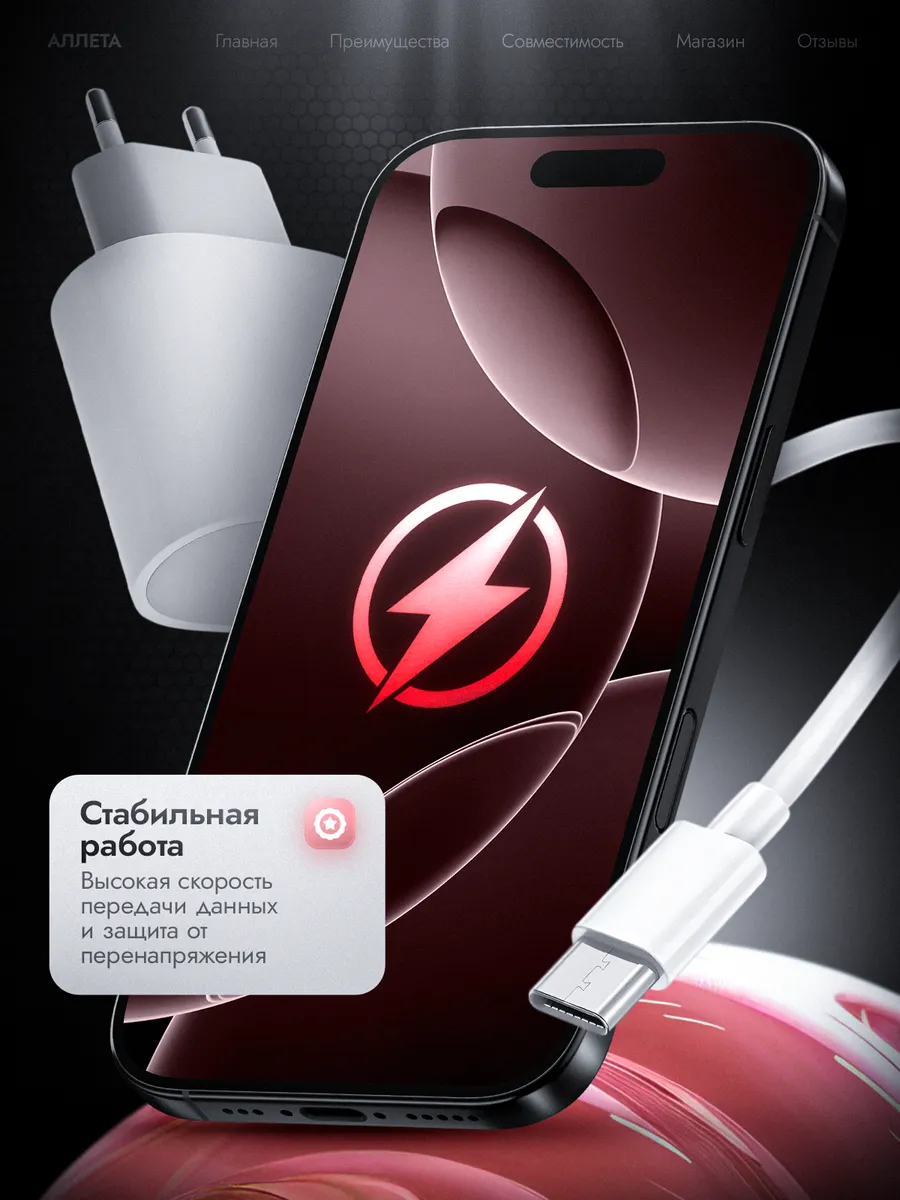 Зарядное устройство 25Вт + кабель type-c type-c/Быстрая зарядка Iphone 15,16 +Android