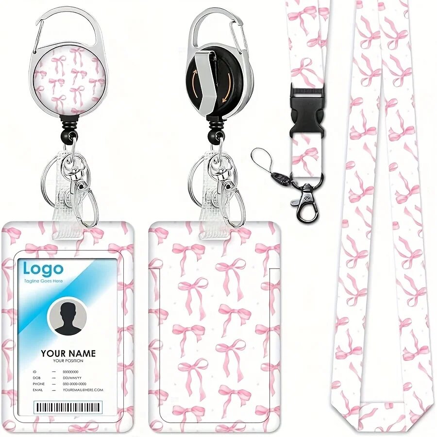 Держатель для бейджа с ремешком Pink bow combination