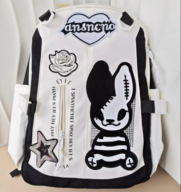 Рюкзак женский готический с вышивкой на спине кролика школьные аниме рюкзаки для женщин универсальные повседневные дизайнерские сумки Y2k для улицы