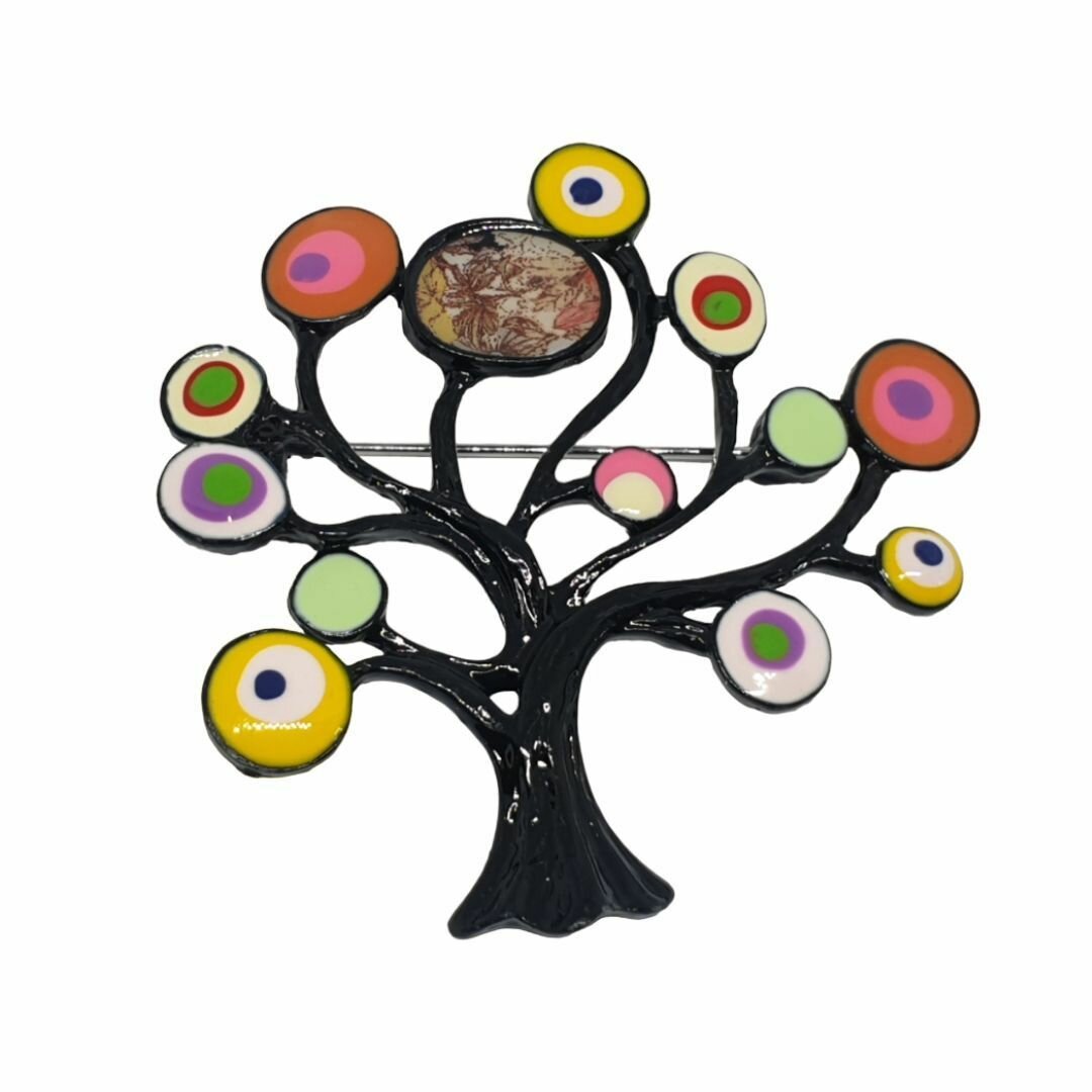 Брошь-кулон 2 в 1 "Дерево жизни", цвет: черный, разноцветный; талисман, от сглаза, летнее. Коллекция "Дерево"