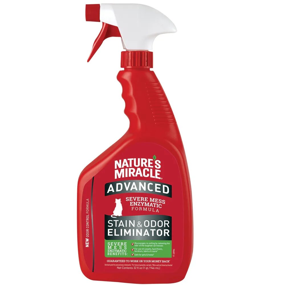 Nature's Miracle Удалитель запахов Cat Advanced Stain & Odor Eliminator Для кошек спрей с усиленной формулой уничтожитель запахов и пятен 946мл