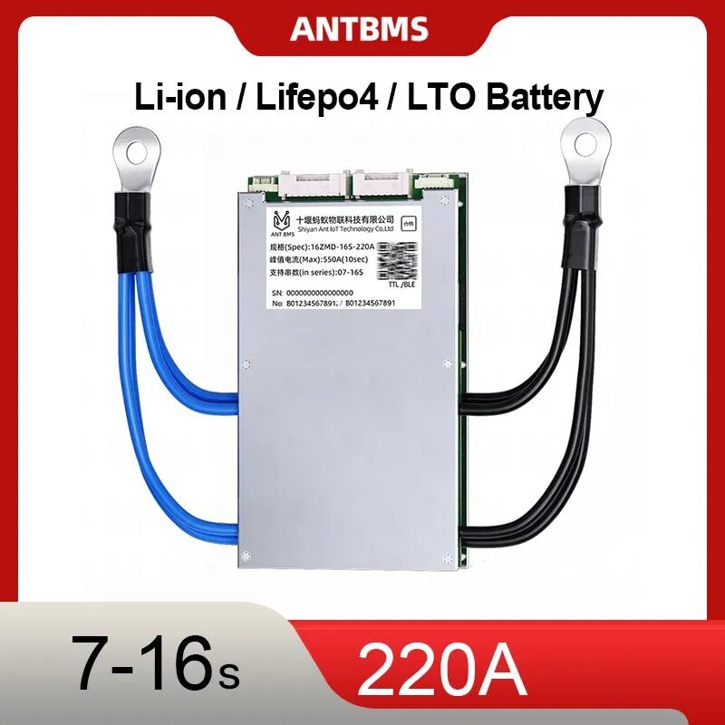 Smart ant BMS 7s 8s 9s 10s 11s 12s 13s 14s 15s 16s Li-ion Lifepo4 LTO батарея 40A 80A 130A 220A 420A 1050A 24V 36V 48V 60V BT