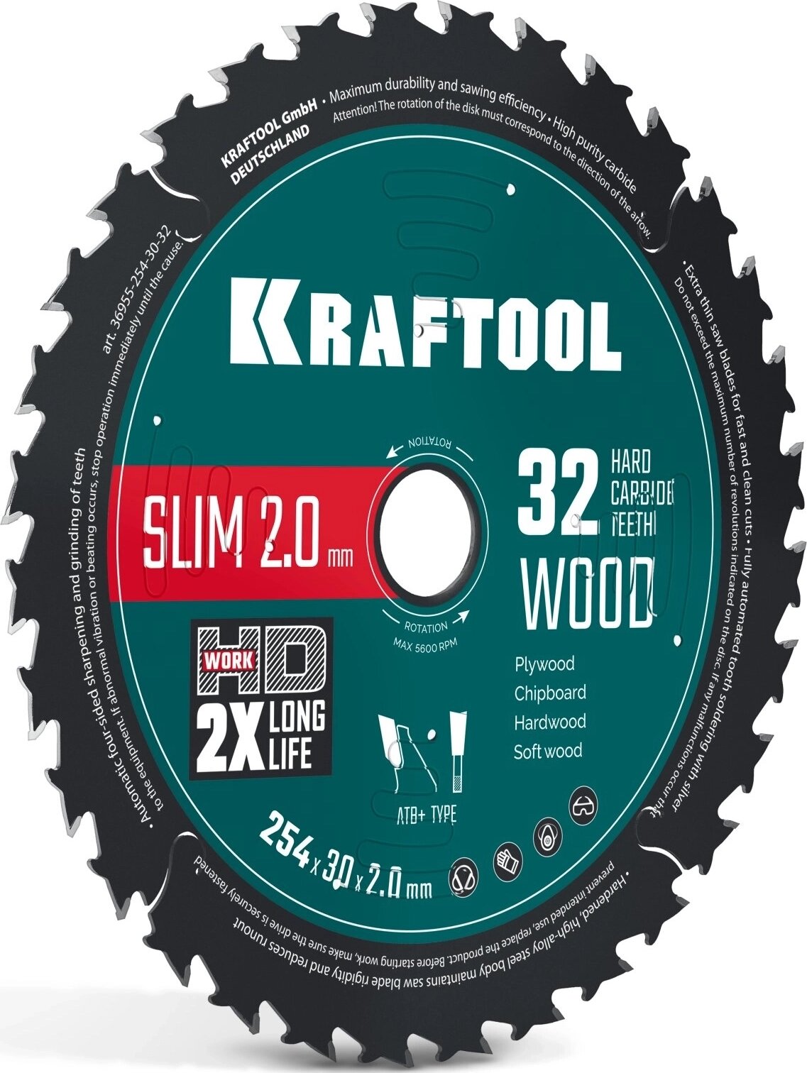 Диск пильный по дереву KRAFTOOL 36955-254-30-32