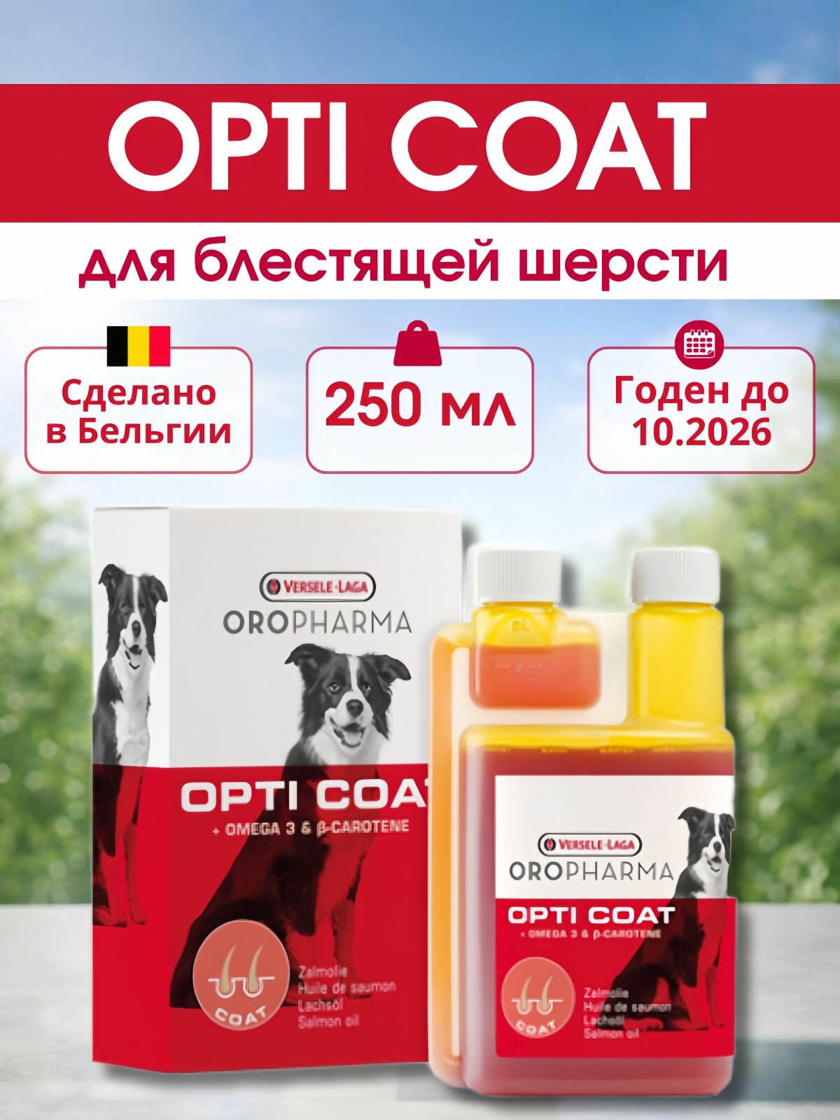 Активная добавка для собак улучшает шерсть, Оpti coat, Versele-Laga