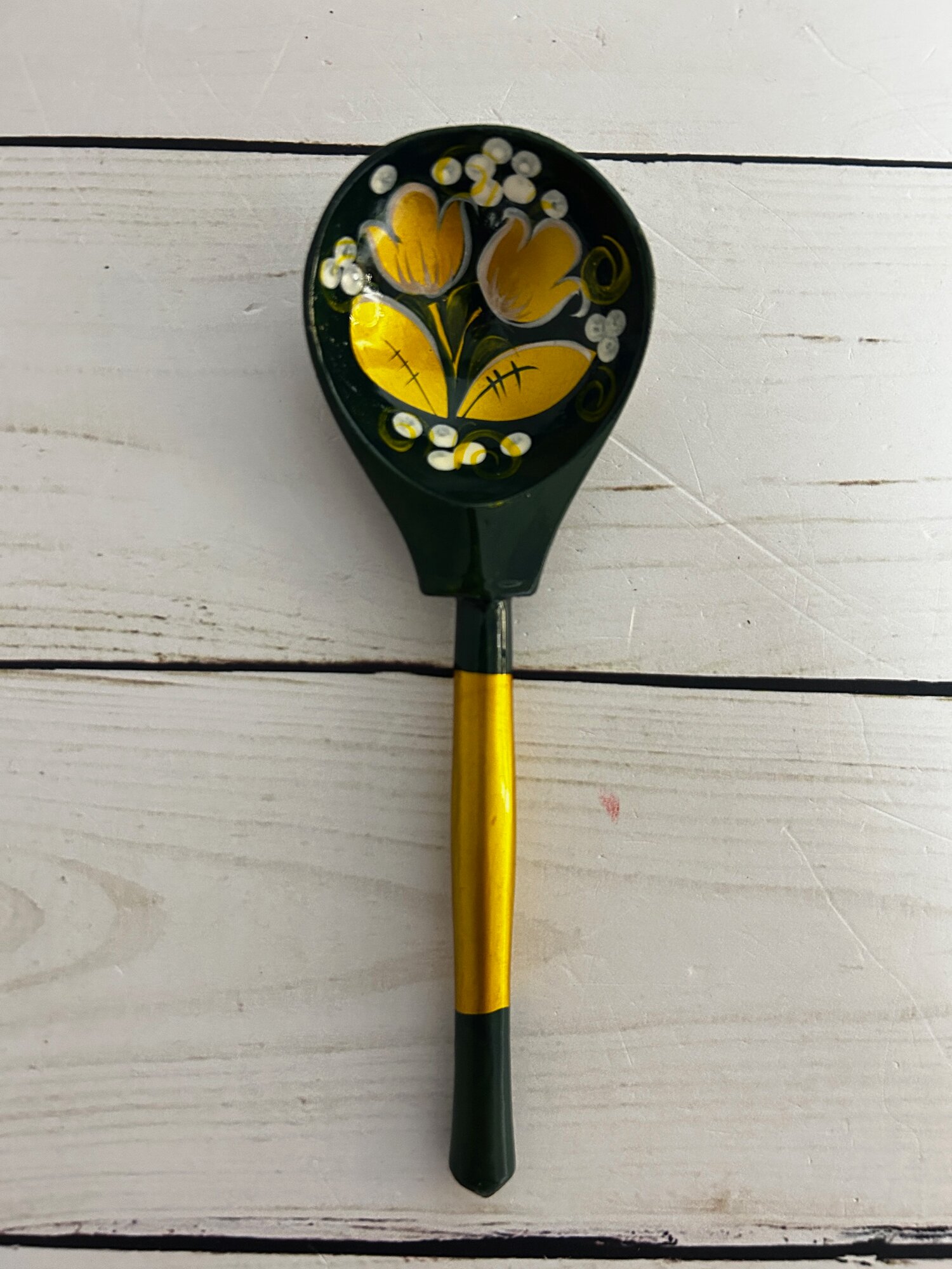 Деревянная столовая ложка 190*60 мм зеленая хохлома 1 штука