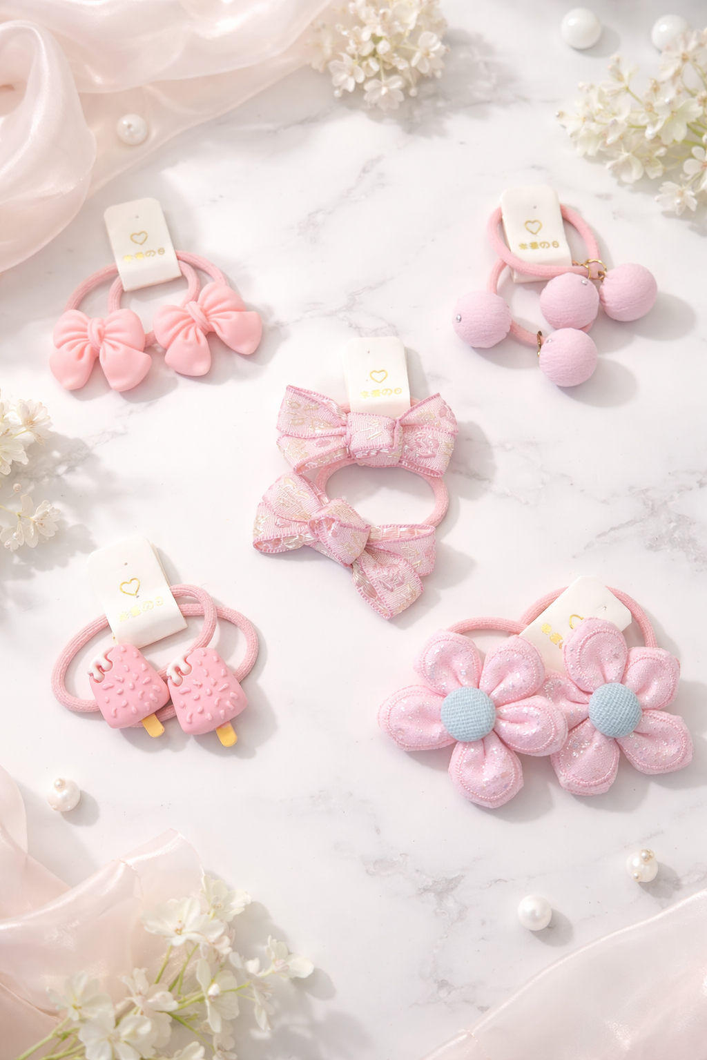 Набор резинок для волос "PRINCESS", 10 штук, разные формы, эластичные, в нежных тонах