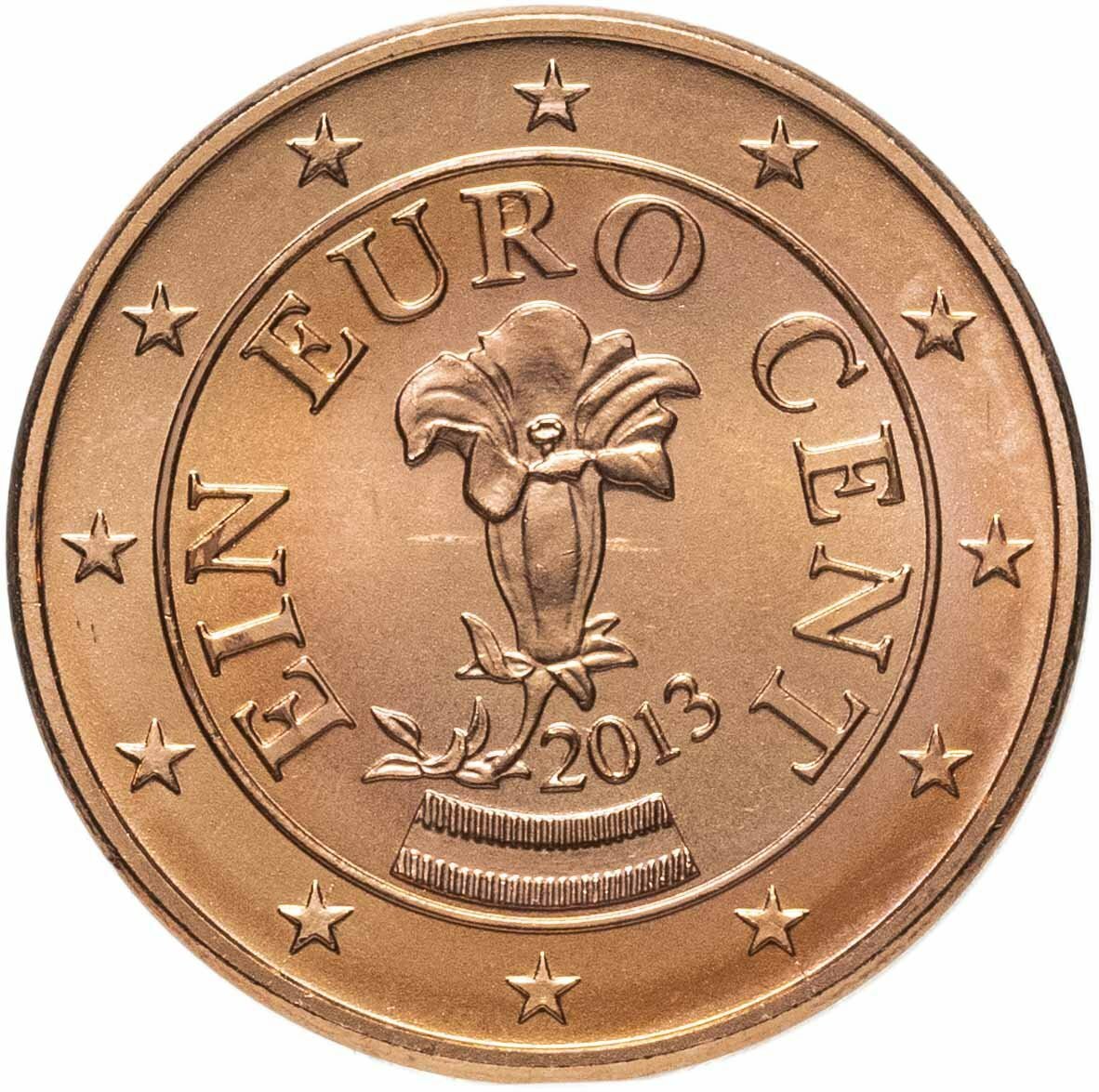Австрия 1 евроцент cent 2013, Сталь, в сохранности UNC